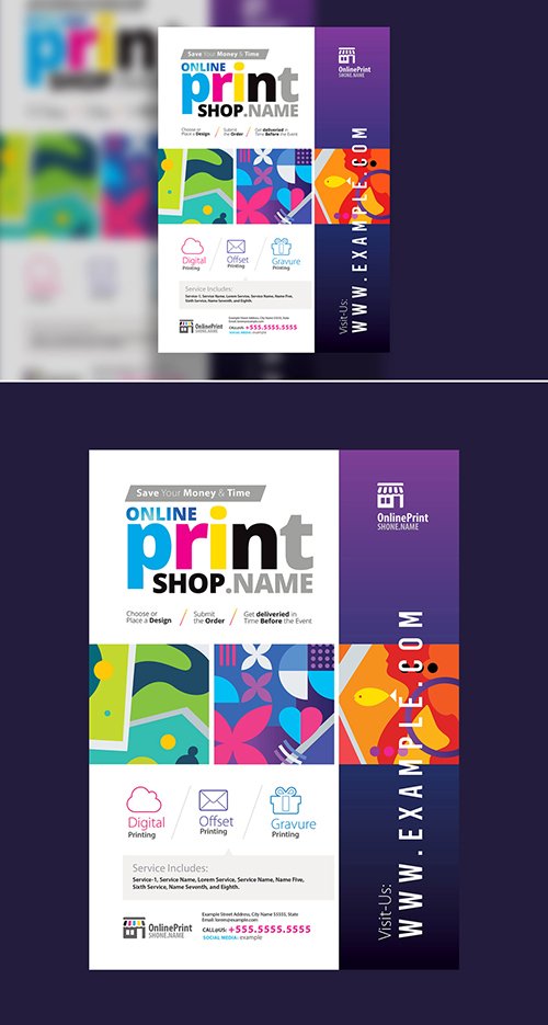 Print Shop Poster Layout with Colorful Graphics - Flyer & Poster ...