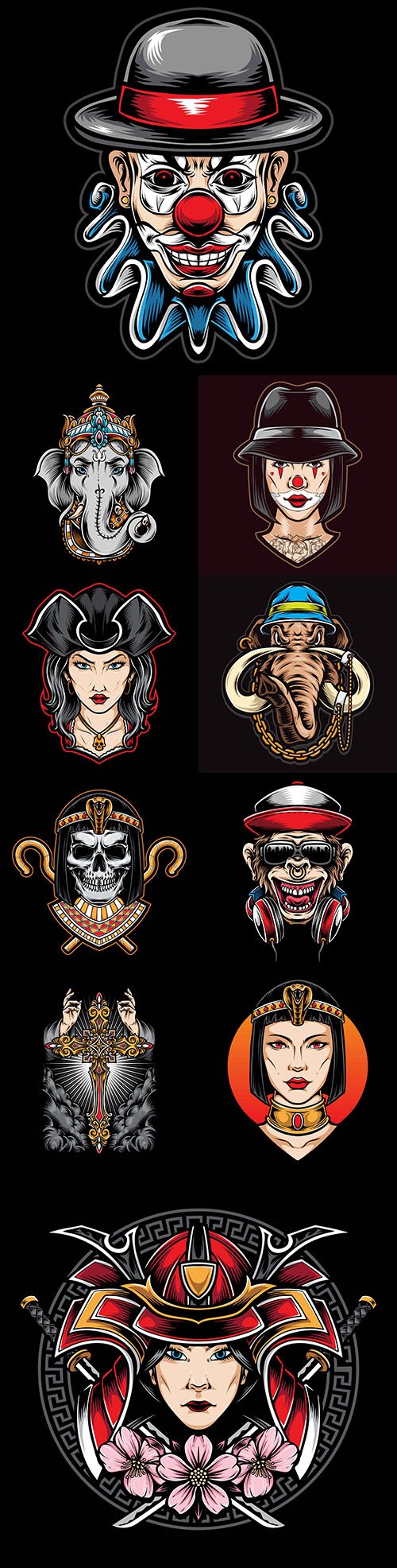 Vintage logo and label painted cartoon illustrations - Vectors - Free ...